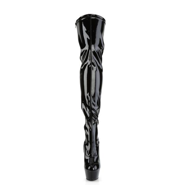 Kiss 3000 Pleaser High Heels Stretch Thigh High Boots Black Patent